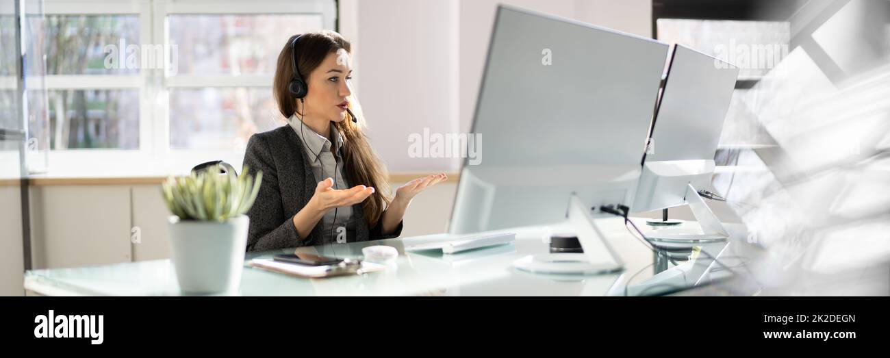 Virtual Personal Assistant Woman Making Video Call Stock Photo - Alamy
