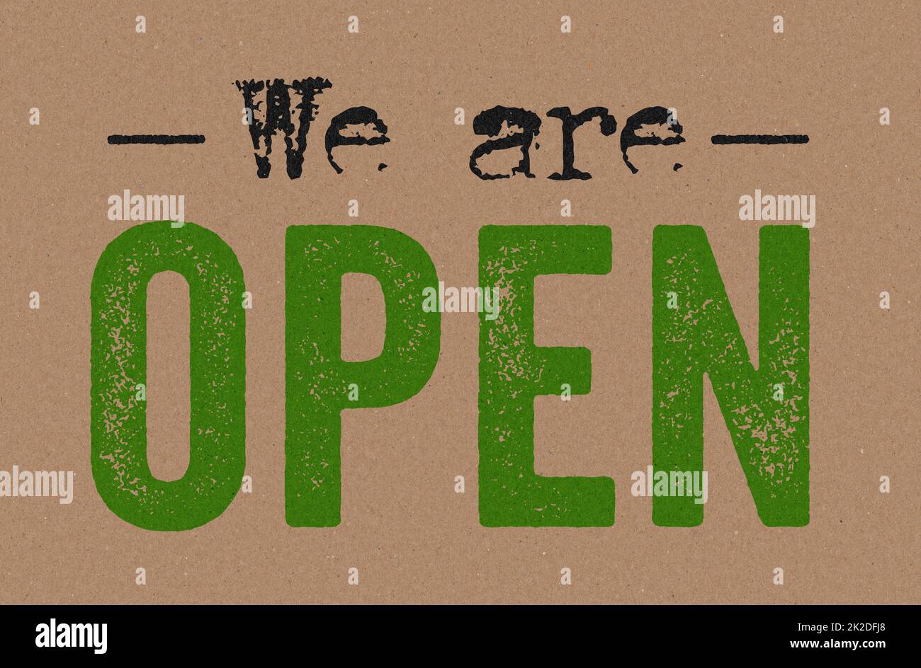 We are open written on a retro paper background Stock Photo - Alamy