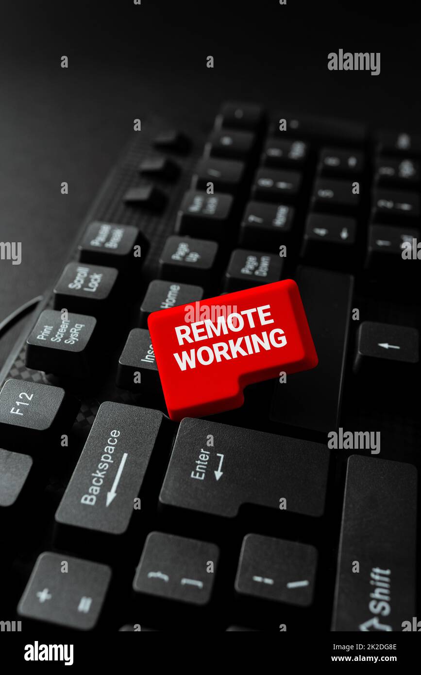Text caption presenting Remote Working. Word for situation in which an ...
