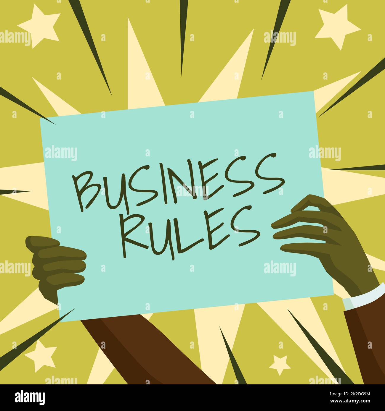 Hand writing sign Business Rules. Word for a specific directive that ...