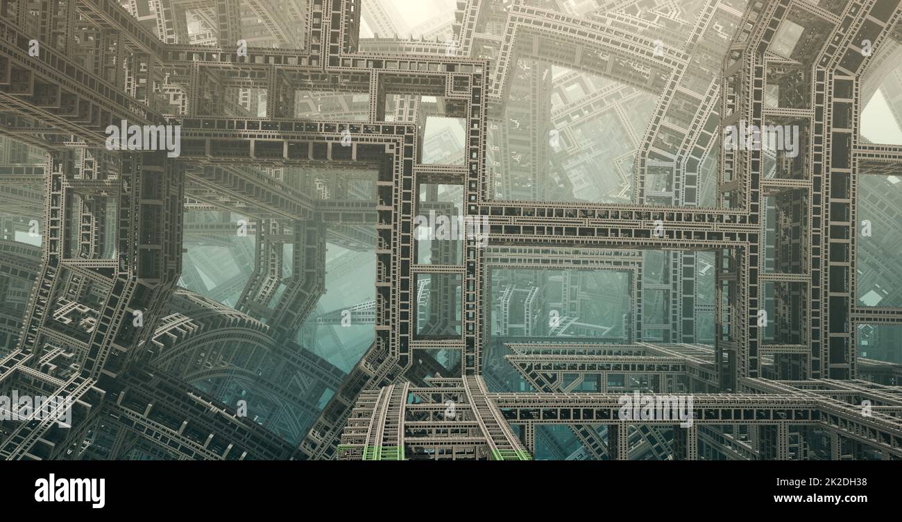 Fractal bridge building. Abstract Computer generated Fractal design. 3D ...