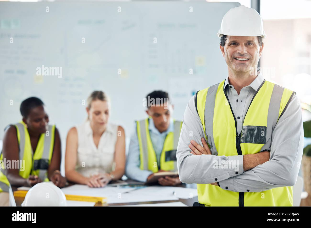 Engineer man or architect success leader with team planning strategy ...
