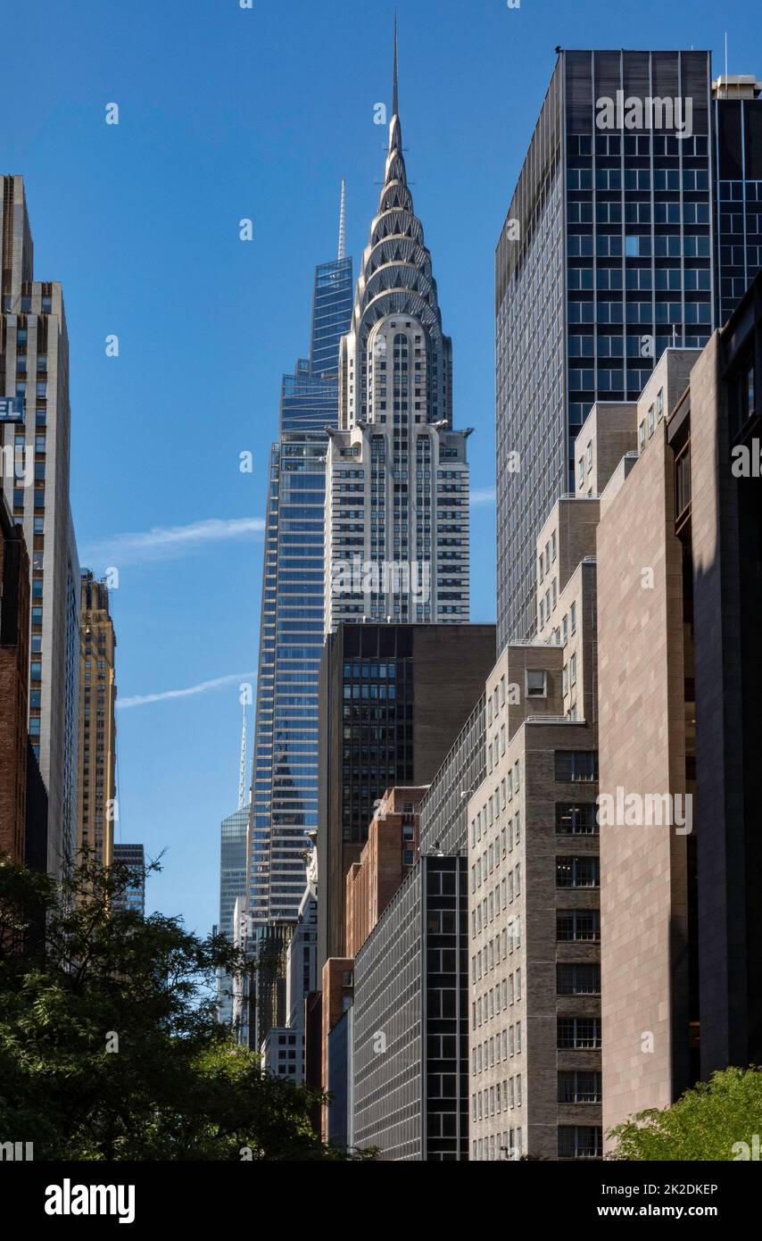 Canyon of skyscrapers along E. 42nd St. includes the Chrysler building ...