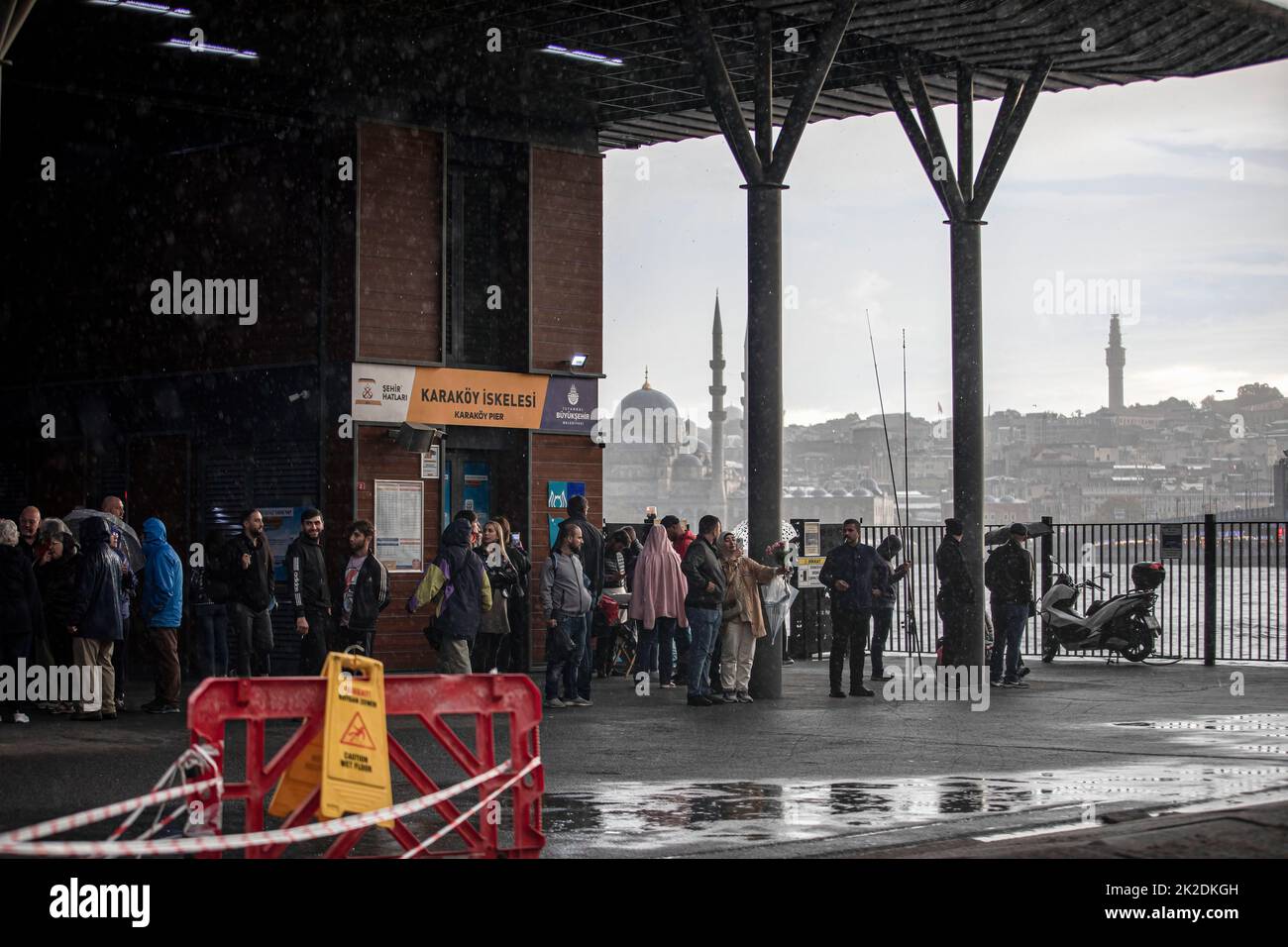 Istanbul, Turkey. 22nd Sep, 2022. During a rainfall, people took ...