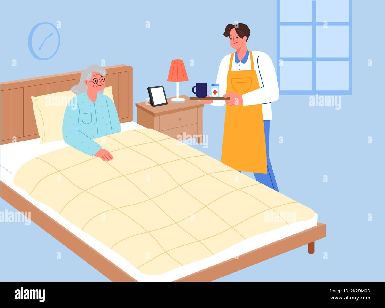 senior health, geriatric care helper giving medicine on time Stock ...