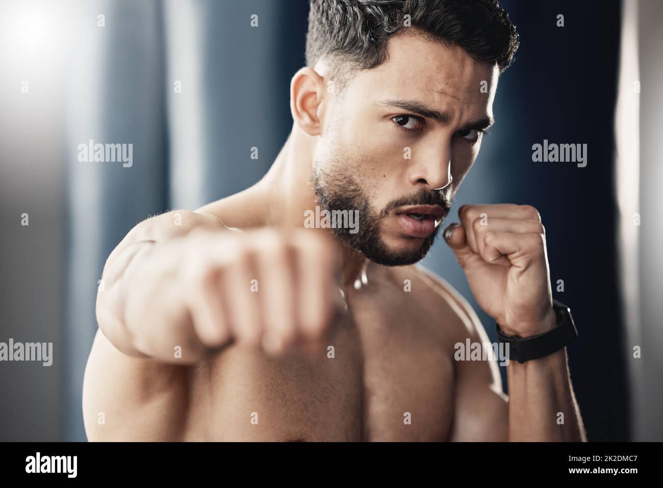 Fist, hand and boxing portrait of man, athlete and strong boxer ...
