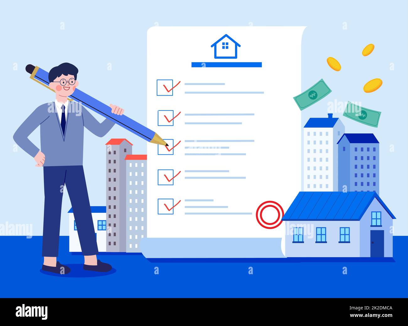 character and checklist real estate buying and selling Stock Photo - Alamy