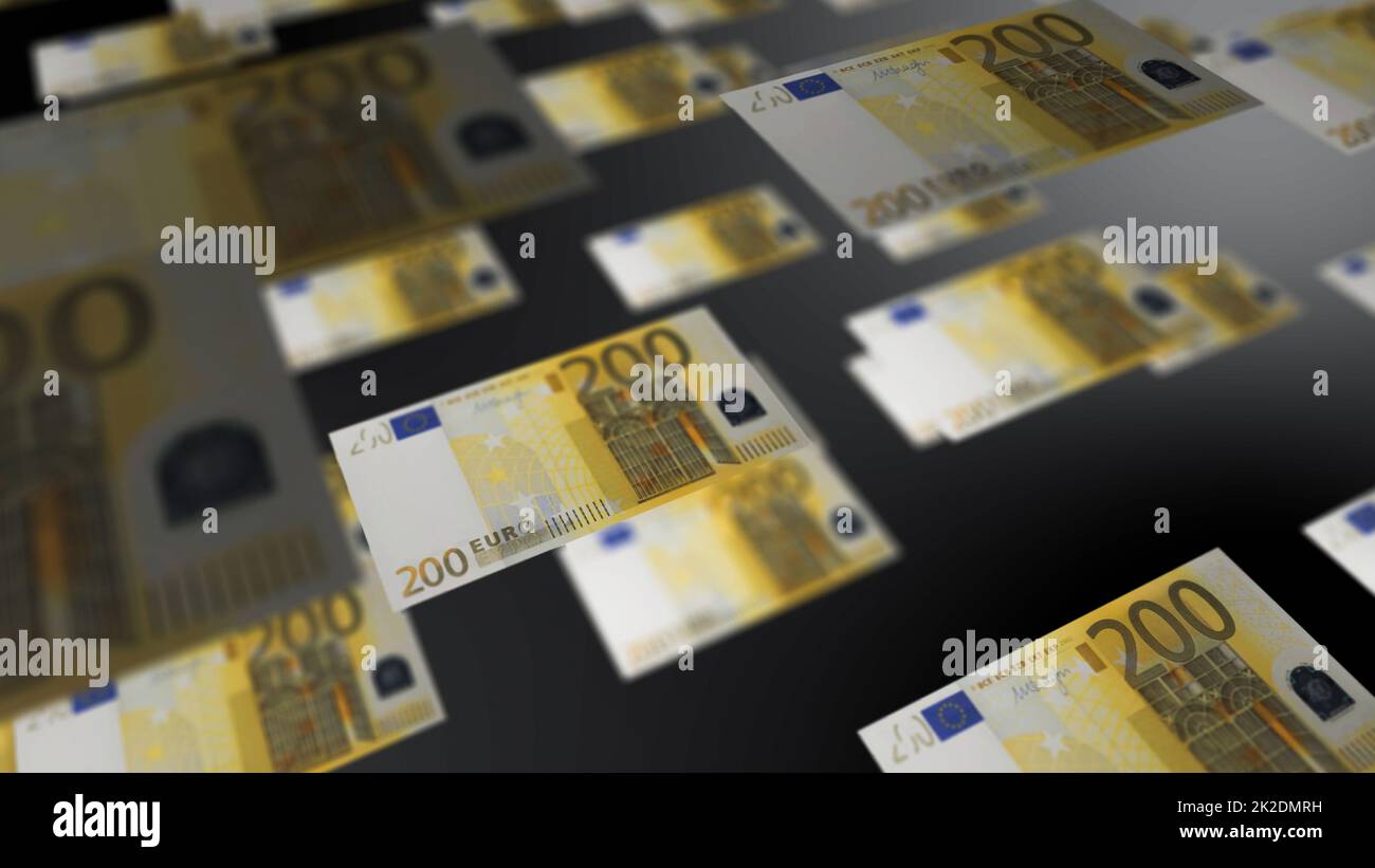 Euro banknotes flying regularly in the air financial economy background ...