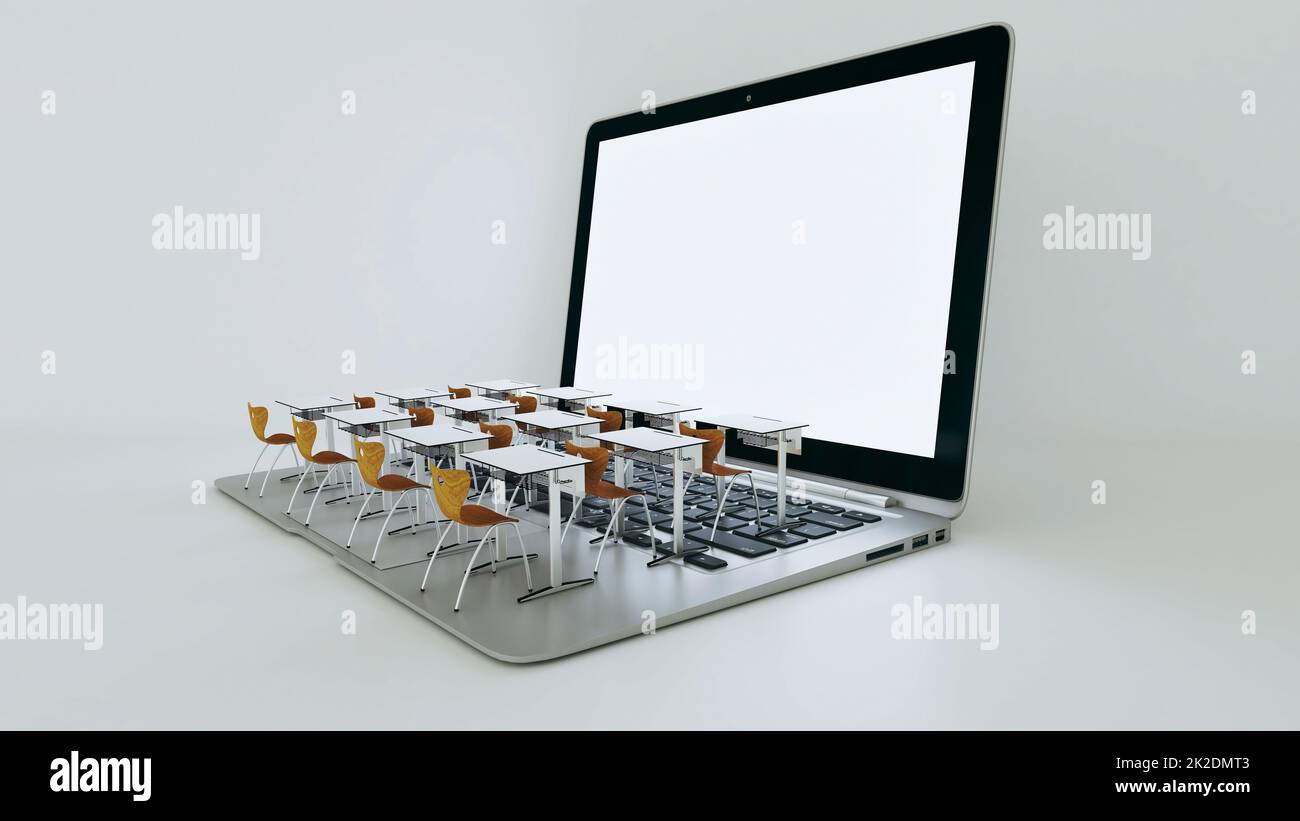 Digital classroom concept for online education. modern classroom desk ...