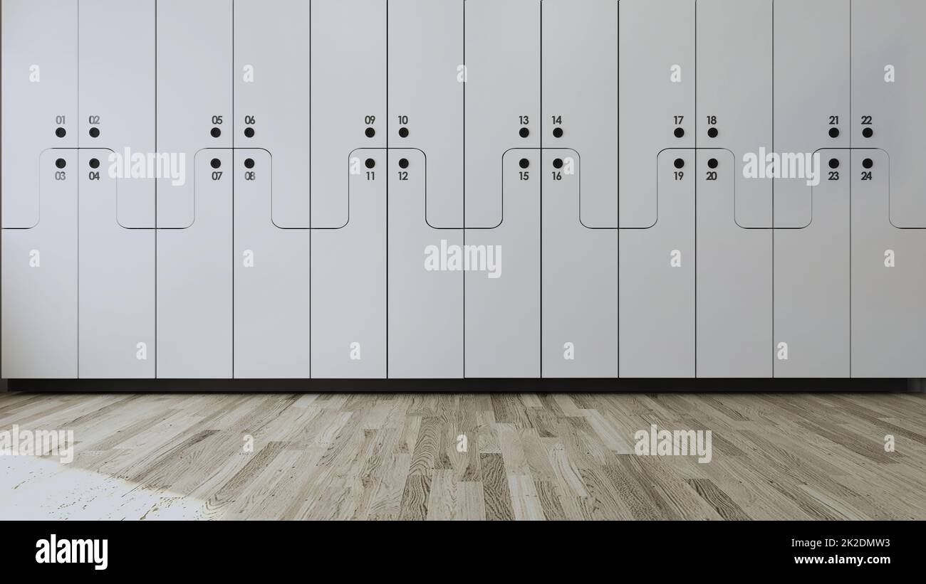 White student locker in modern empty classroom concept 3D rendering ...