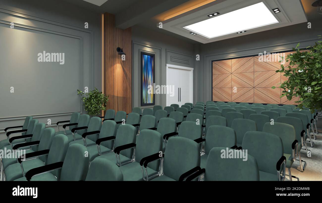 Conference hall concept design with wooden wall 3D rendering Stock ...