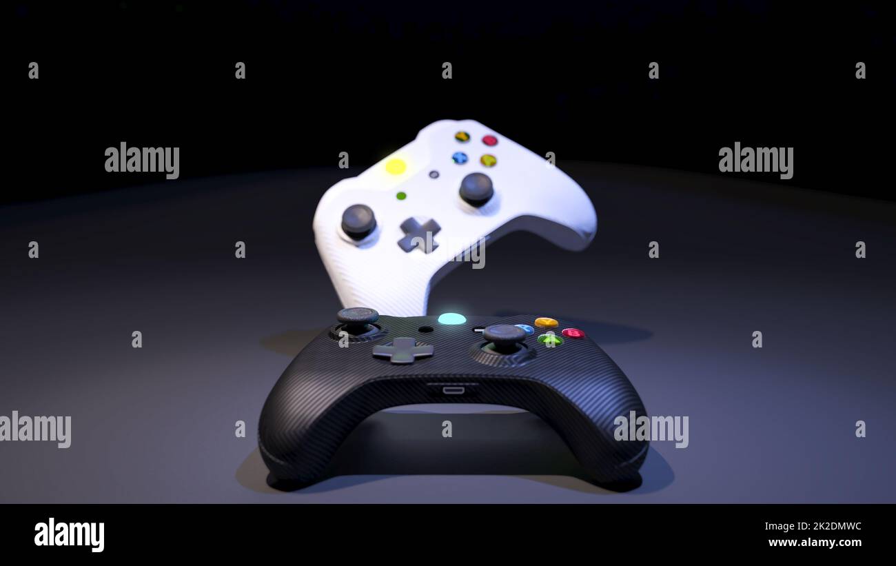 White and black joystick with black Game competition background 3D ...