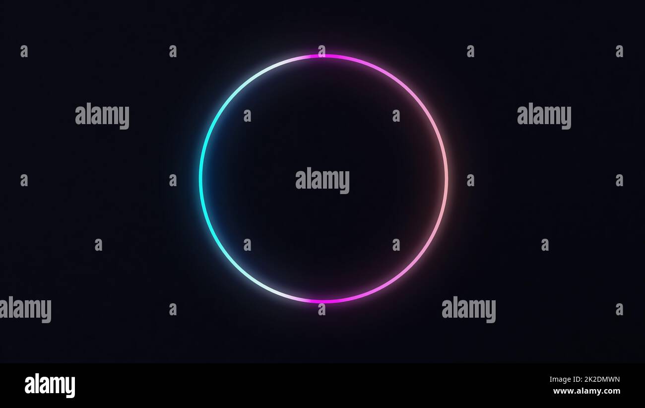 Neon circular rings with black background 3D rendering Stock Photo - Alamy