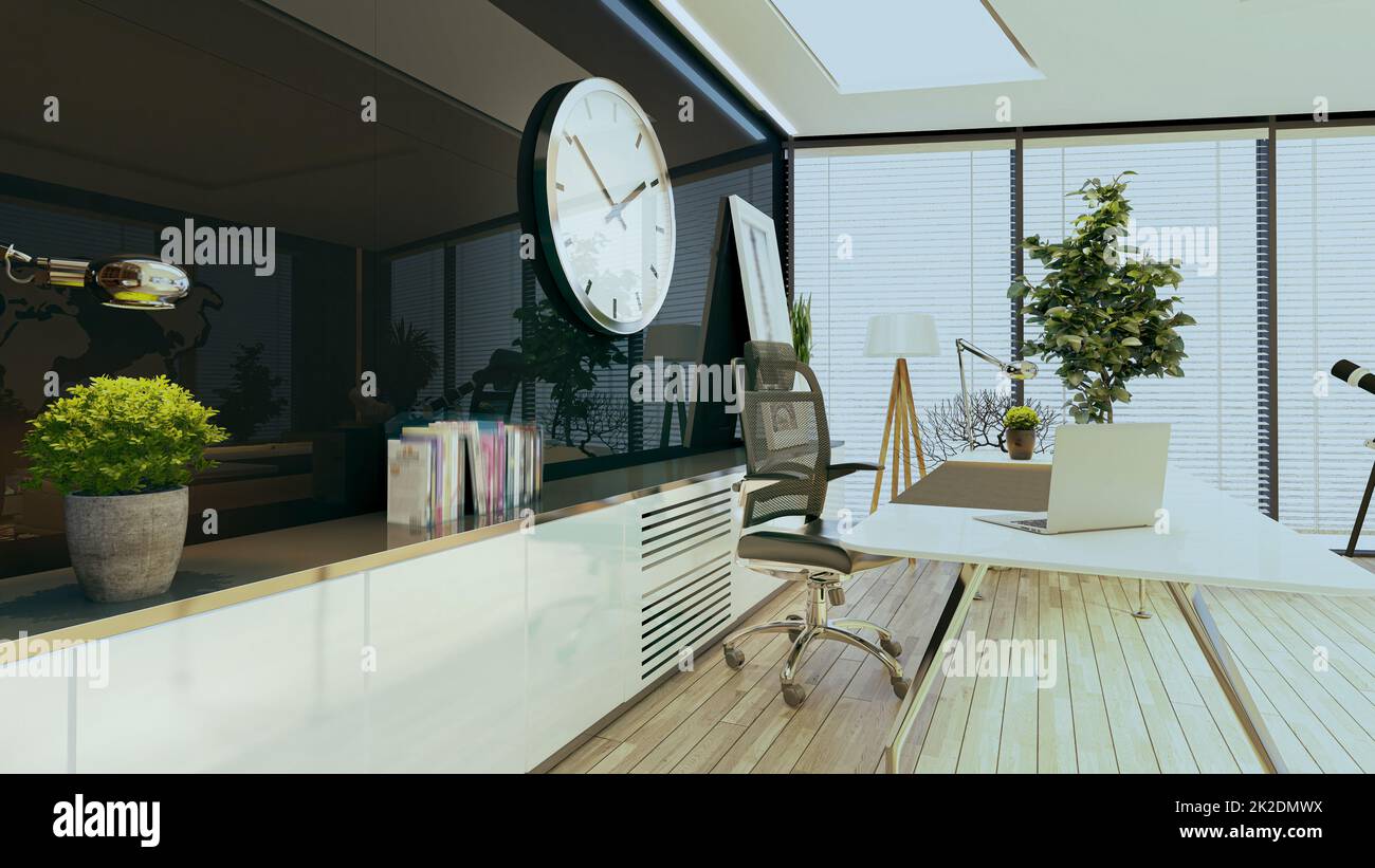 Modern office concept with table, reflect background design idea 3D ...