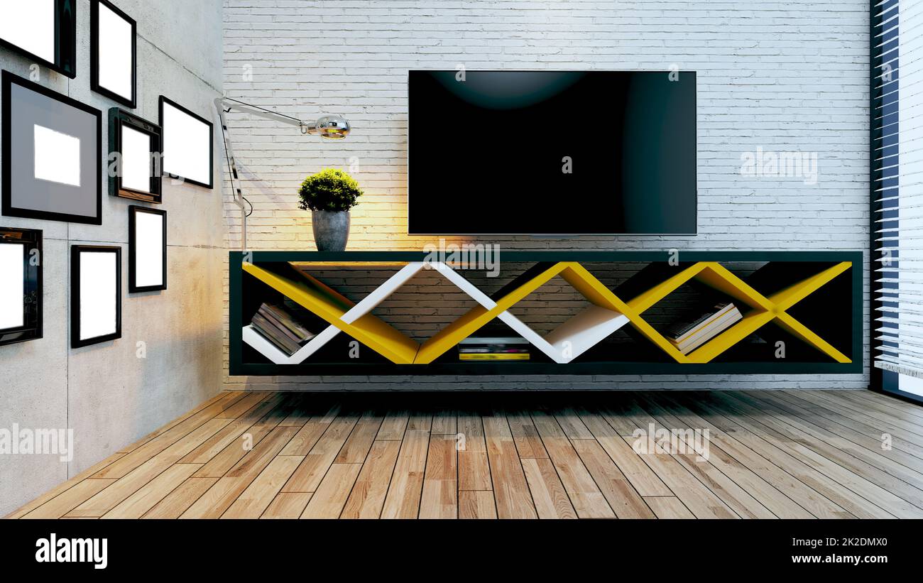 Modern tv unit for modern office or homes design with brick and ...