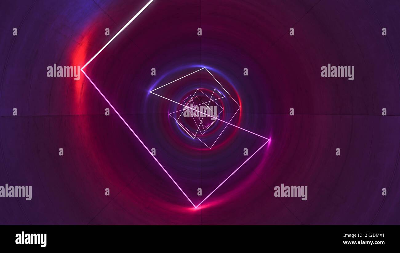 Linear neon light with cylinder concrete tunnel 3D rendering Stock ...