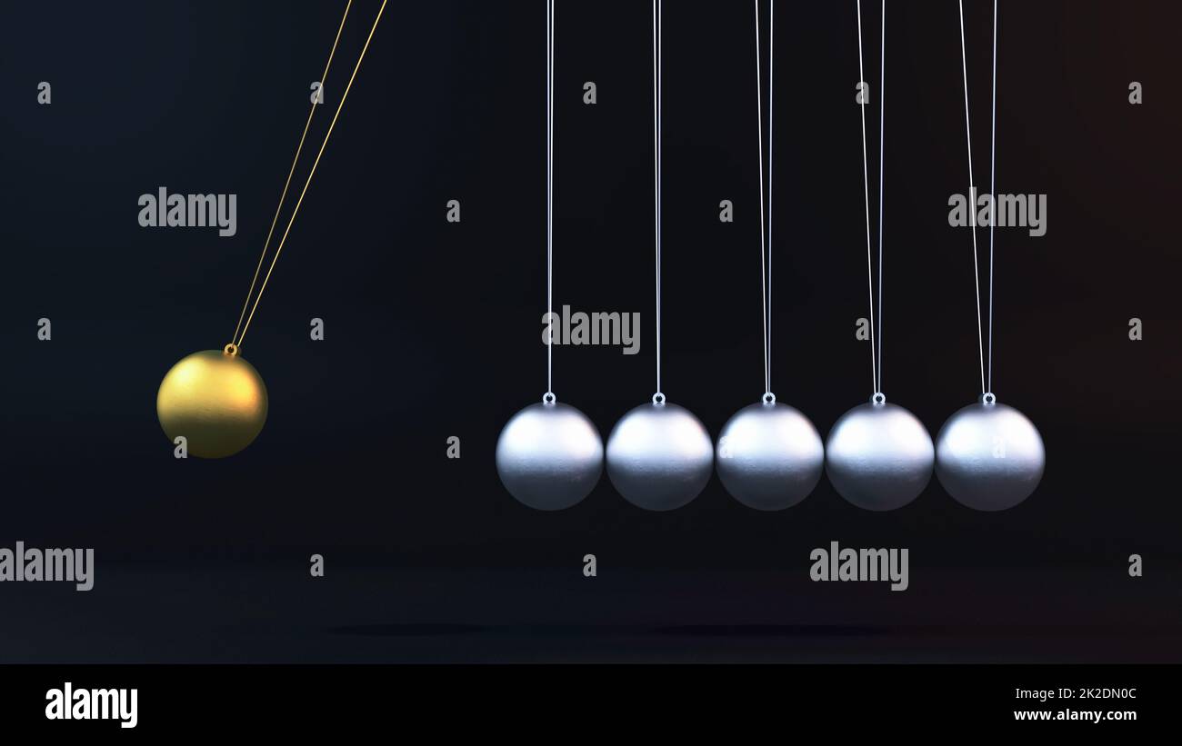 Gold and Metallic newton balance ball concept 3D rendering Stock Photo ...