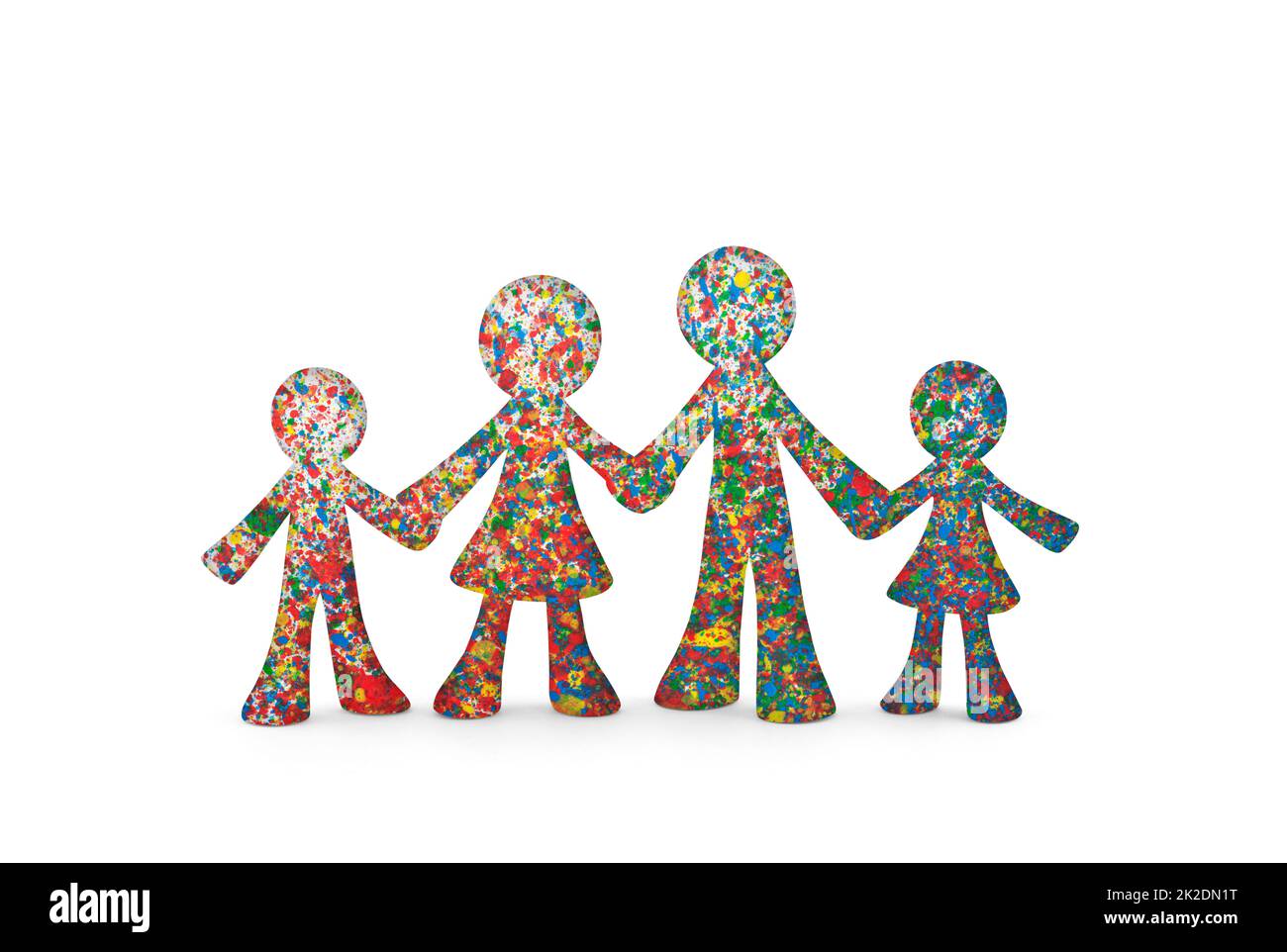 Colorful family figurines with watercolor splashes on white background ...