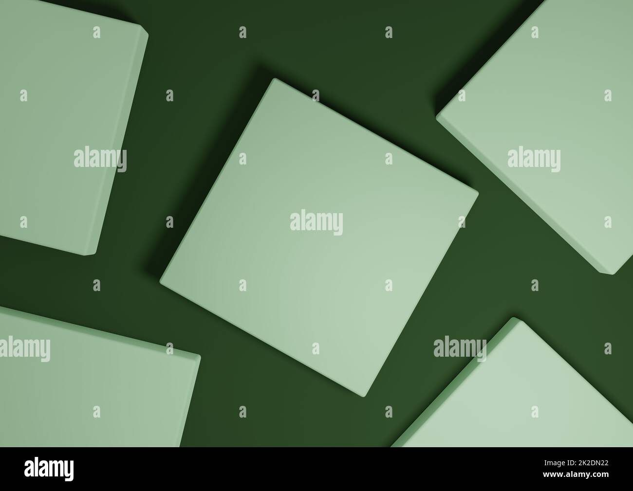 Dark, warm green, 3D render minimal, simple top view flat lay product display background with ...