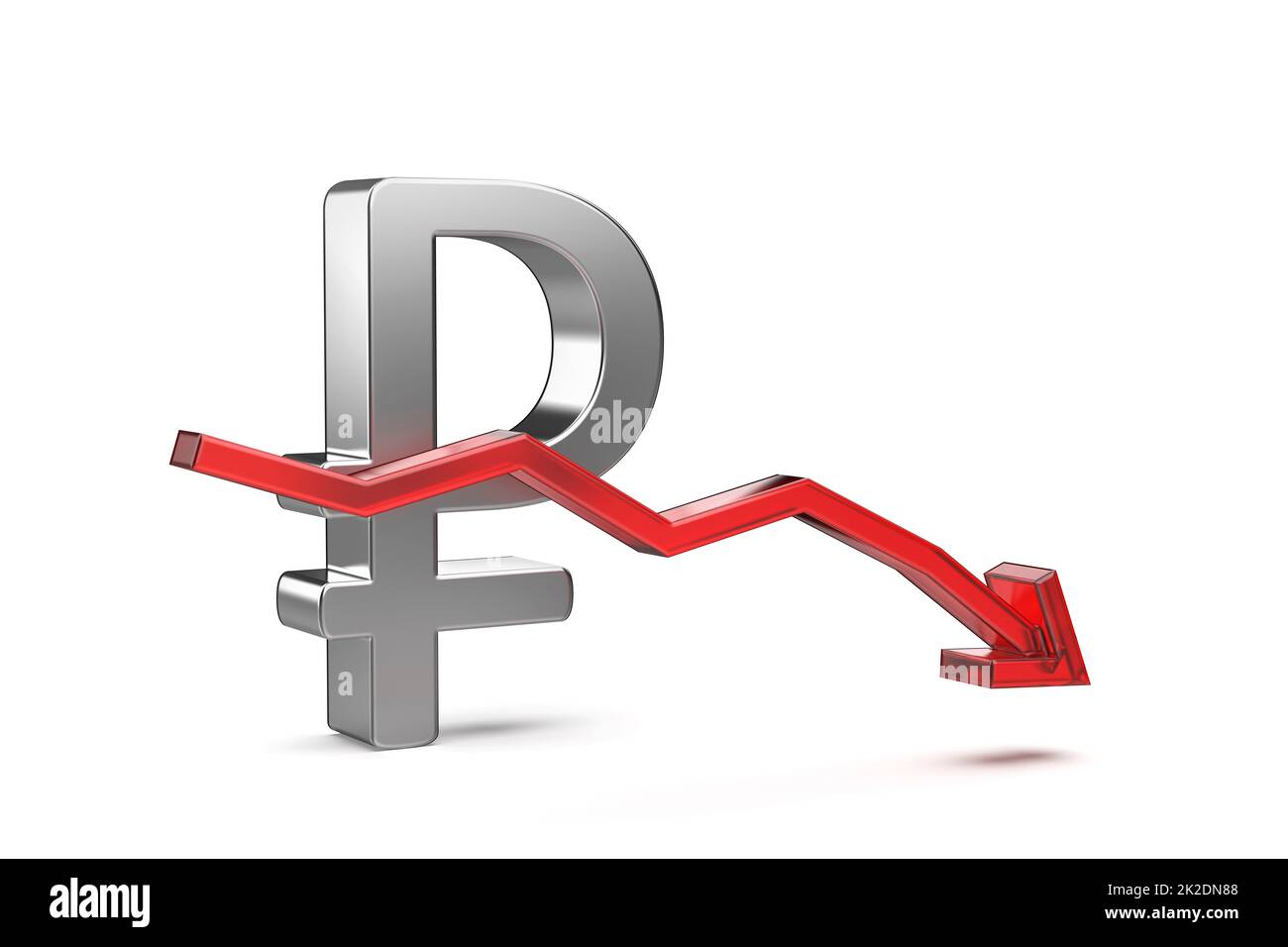 Russian ruble symbol with red arrow pointing down Stock Photo - Alamy