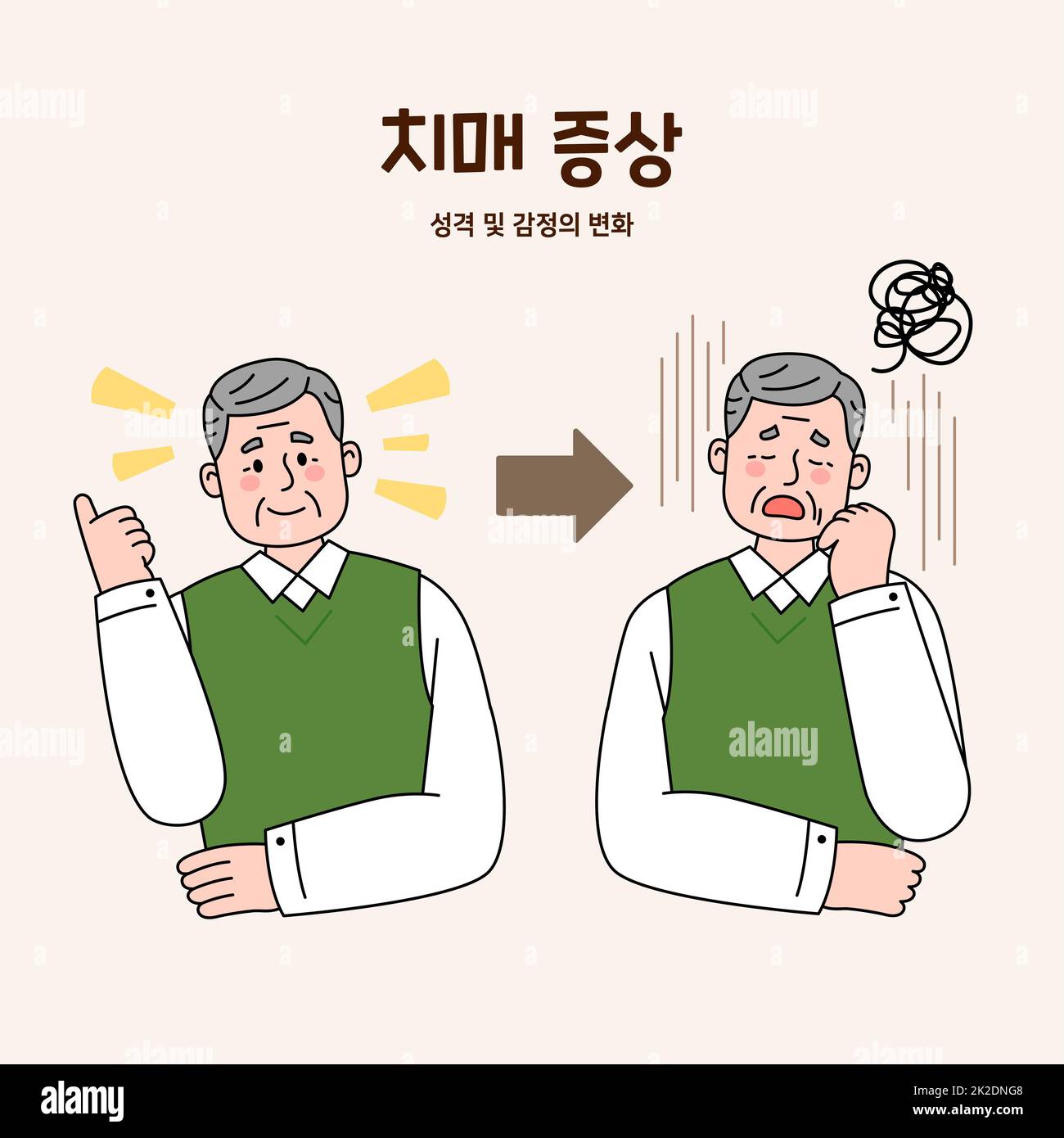 drawing of senior character with dementia, Alzheimers disease change of ...