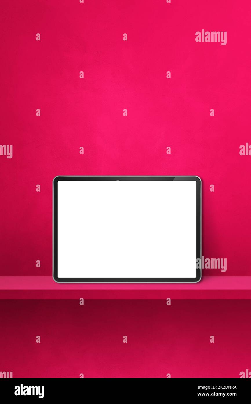 Digital tablet pc on pink wall shelf. Vertical background banner Stock ...
