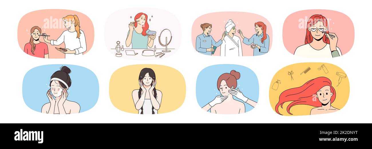 Collection of woman enjoy beauty skin routine Stock Photo - Alamy