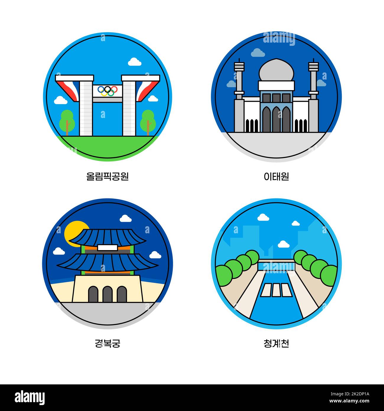 vector labels, stickers set travel Seoul, Korea Stock Photo - Alamy