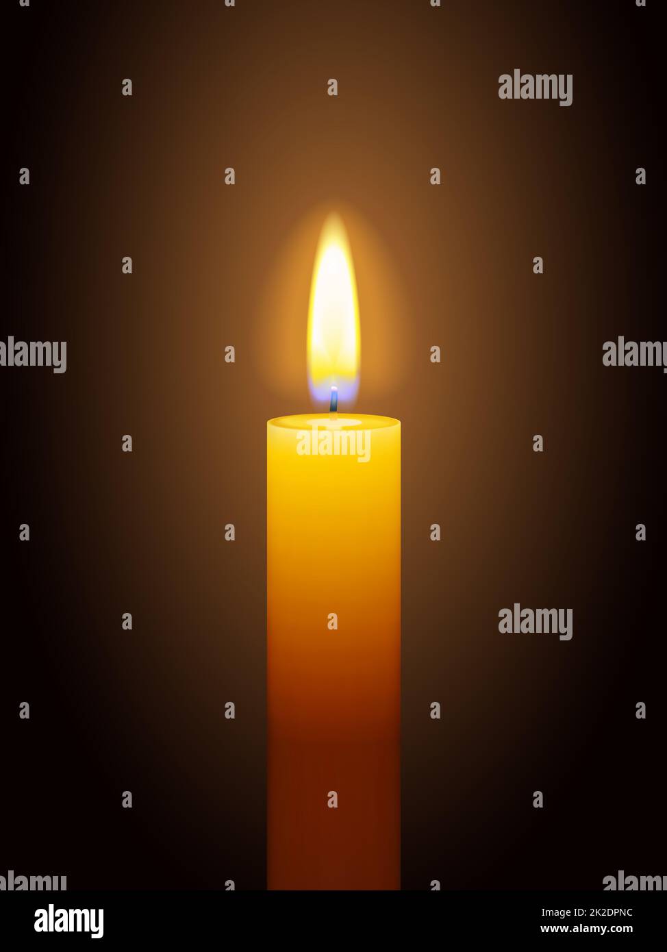Realistic burning yellow candle on dark background Stock Photo - Alamy