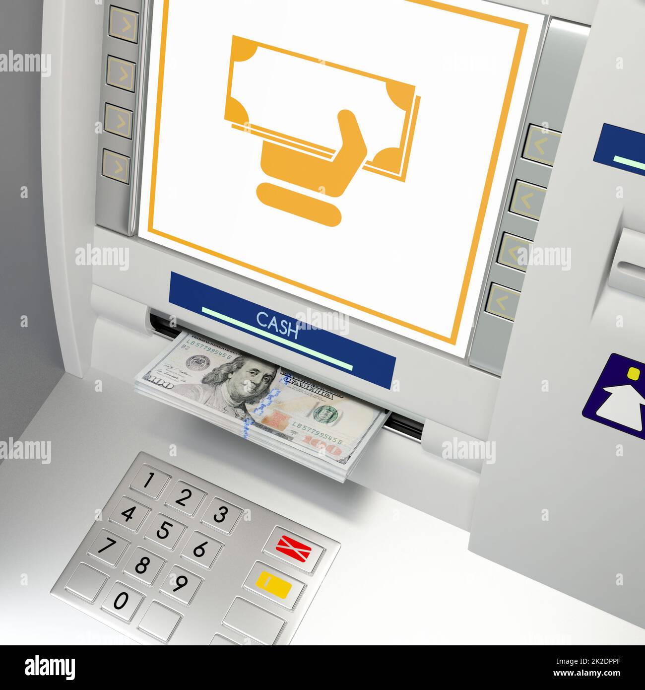 ATM machine, banknotes in money slot 3D illustration Stock Photo - Alamy