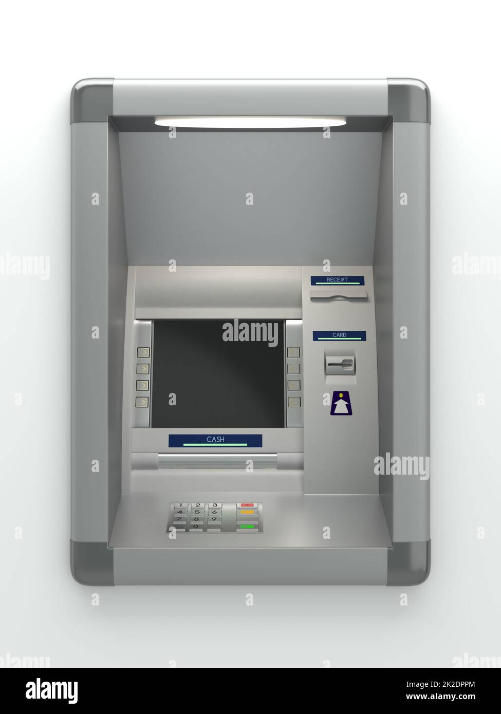 Atm machine on grey wall 3D illustration Stock Photo - Alamy