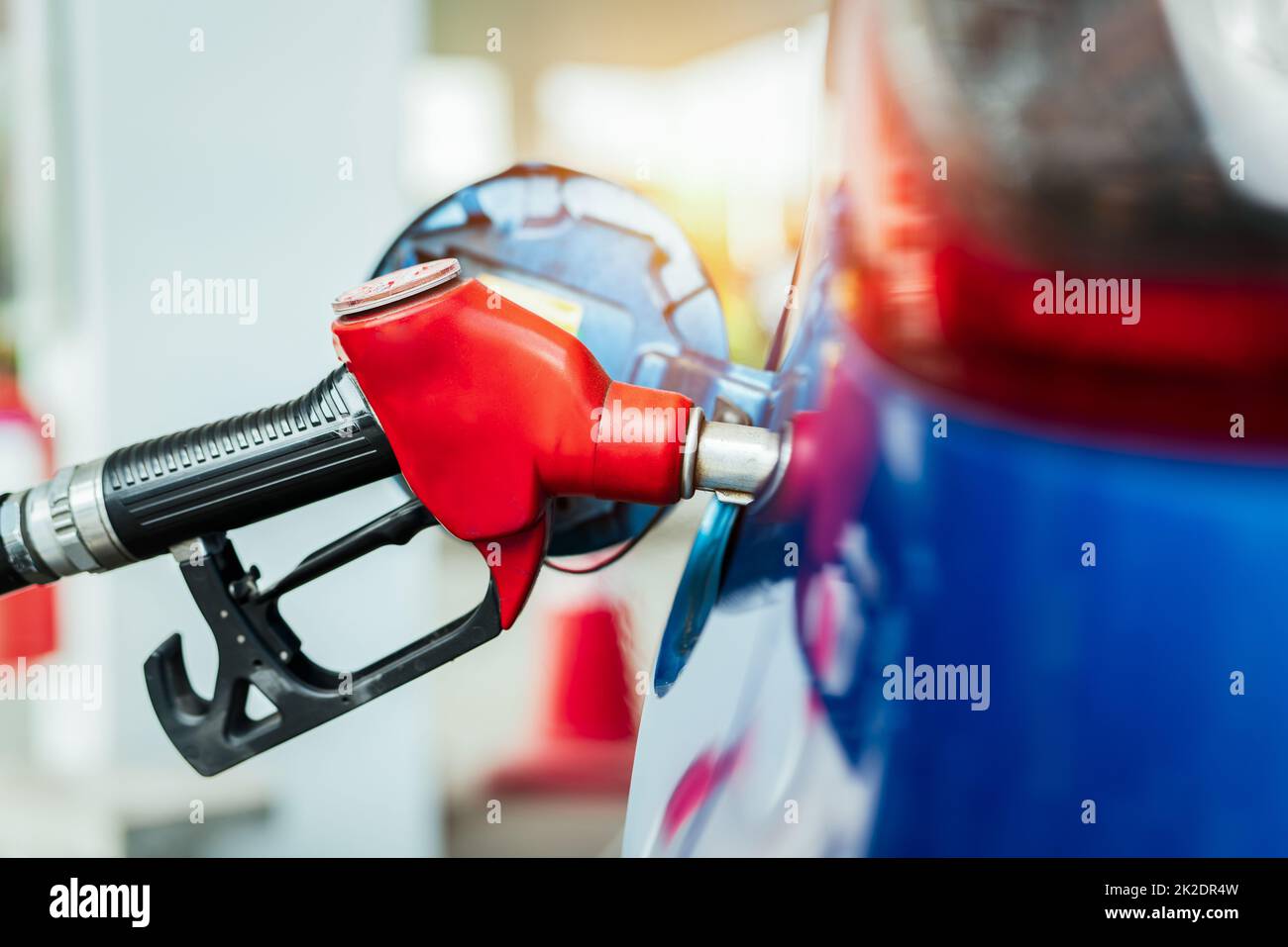 Car fueling at gas station. Refuel fill up with petrol gasoline. Petrol ...