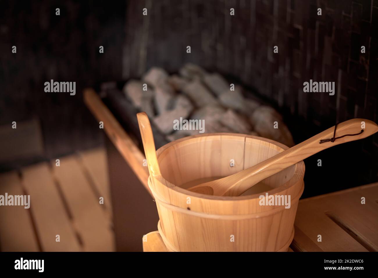 Sauna bucket in hot cosy sauna room Stock Photo - Alamy