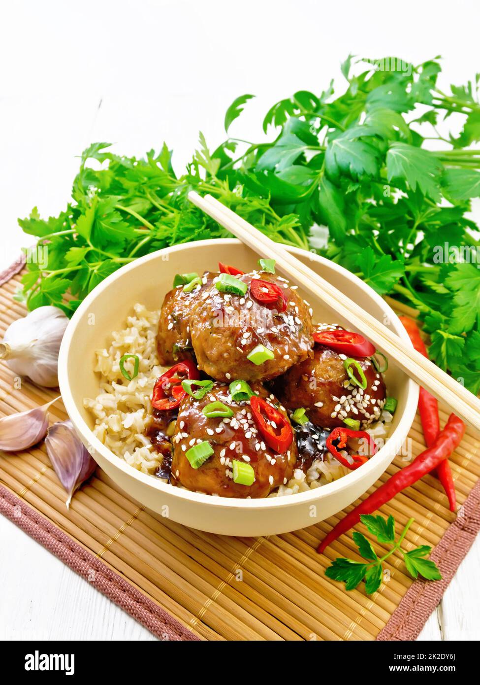 Meatballs rice in white hi-res stock photography and images - Alamy