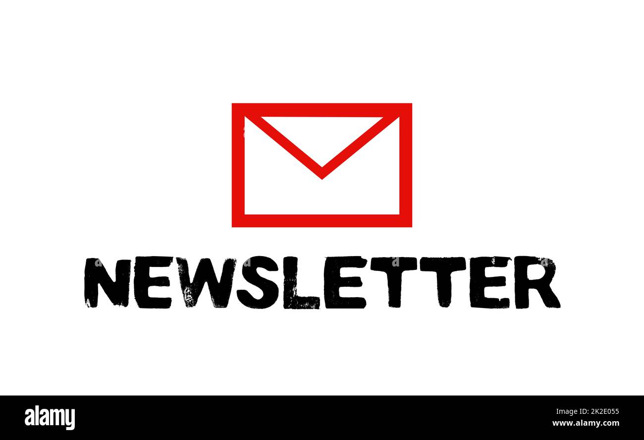 Newsletter - Red envelope and stencil text Stock Photo - Alamy