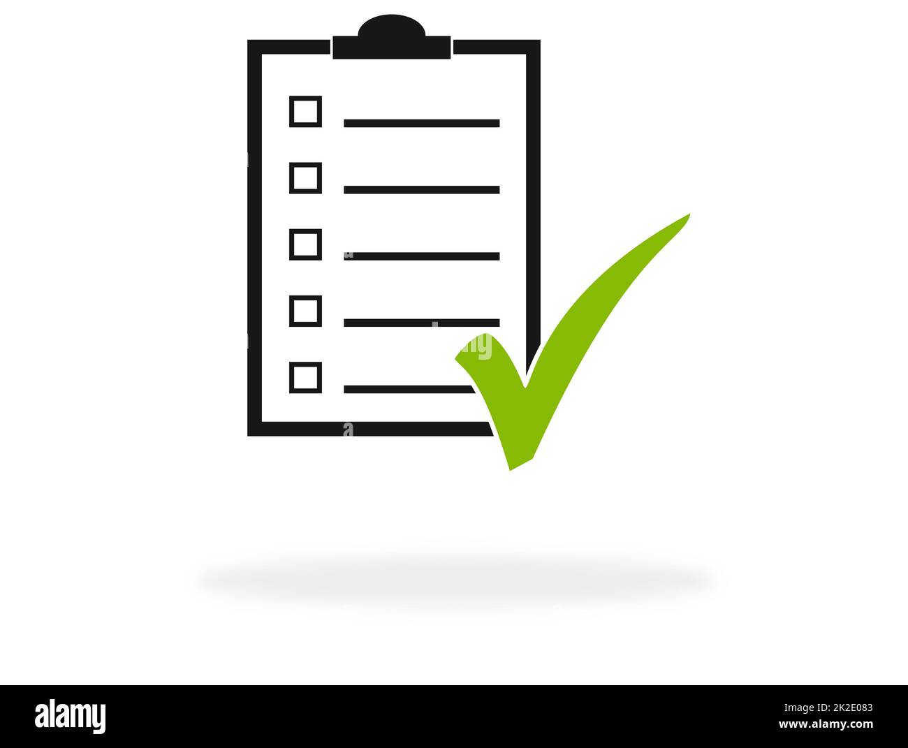 Black checklist symbol and green tick Stock Photo - Alamy
