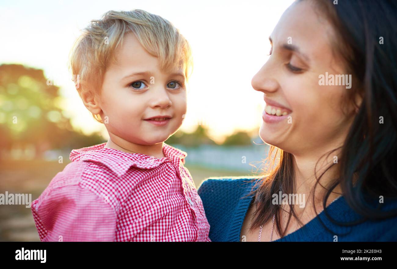 The sweet innocence of childhood. Portrait of a little boy bonding with ...