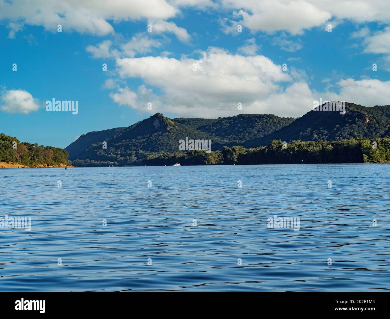 The Mississippi River flows through the hills near US Lock and Dam No ...