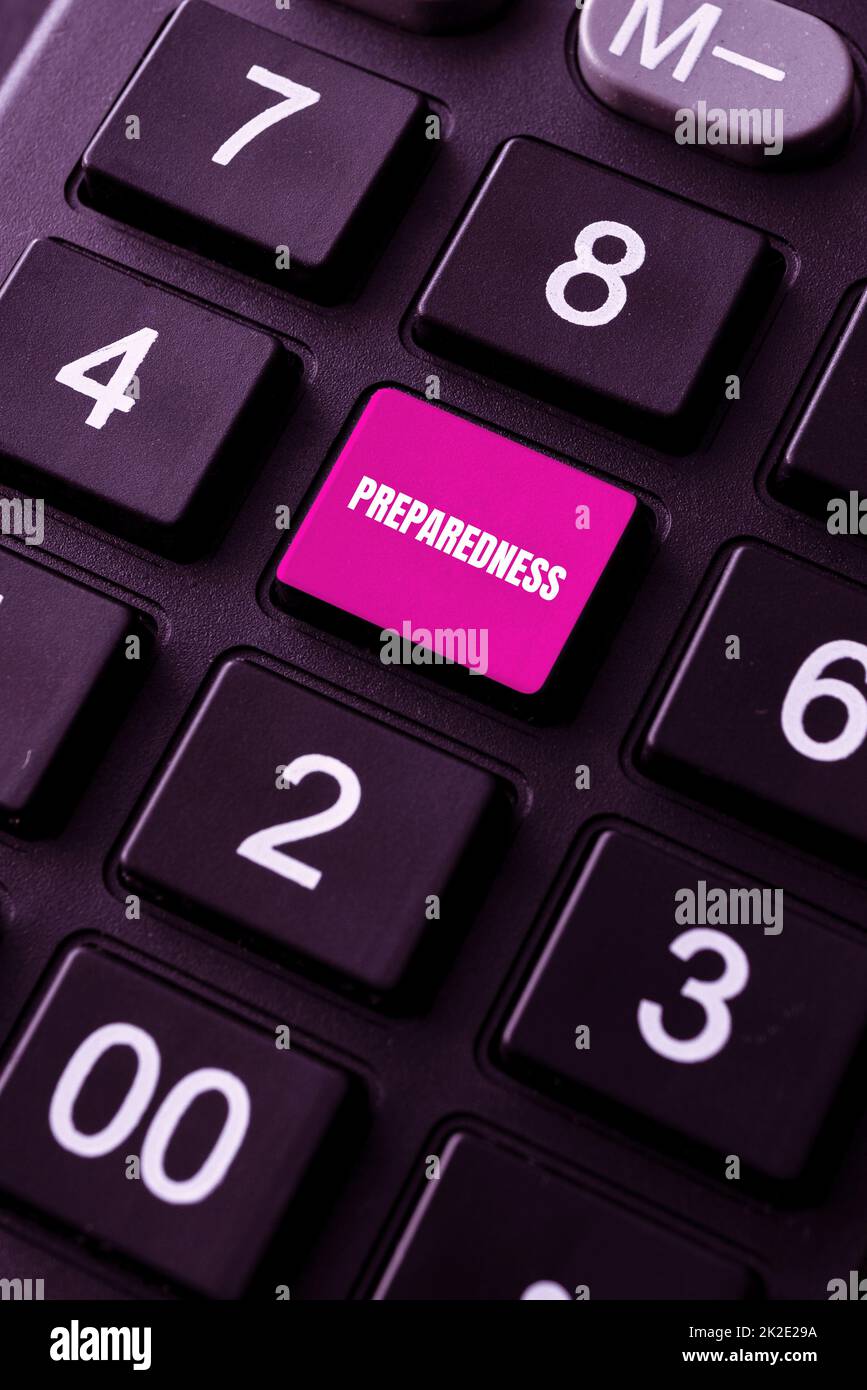 Text showing inspiration Preparedness. Word Written on quality or state ...
