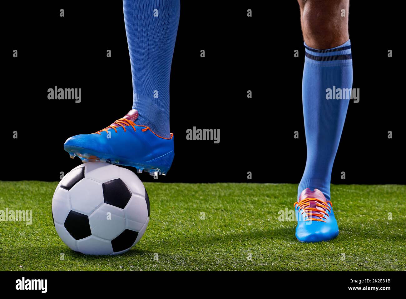 Go for goal. Full length studio shot of a handsome young soccer player ...