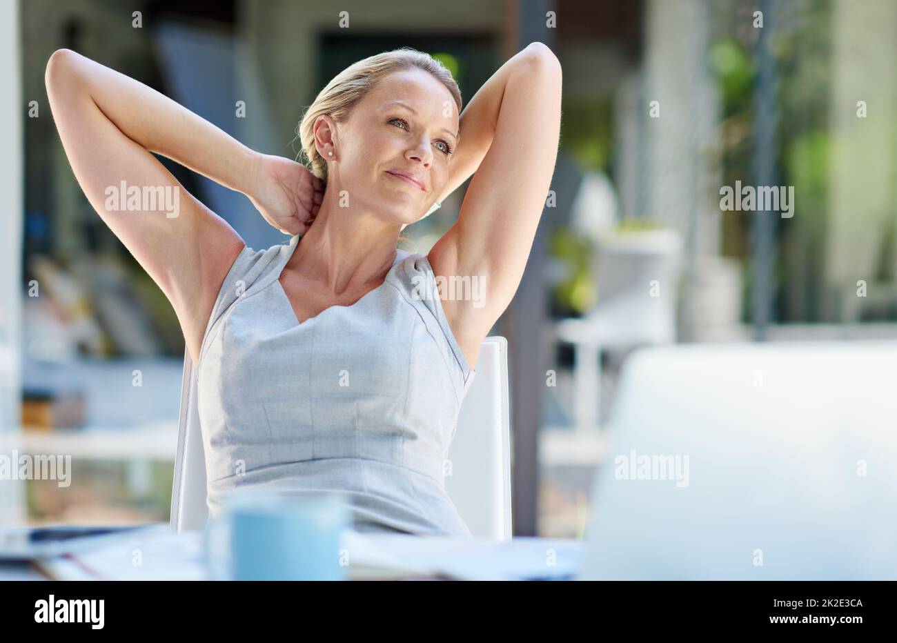 Measuring success with a smile. Shot of a contented businesswoman ...