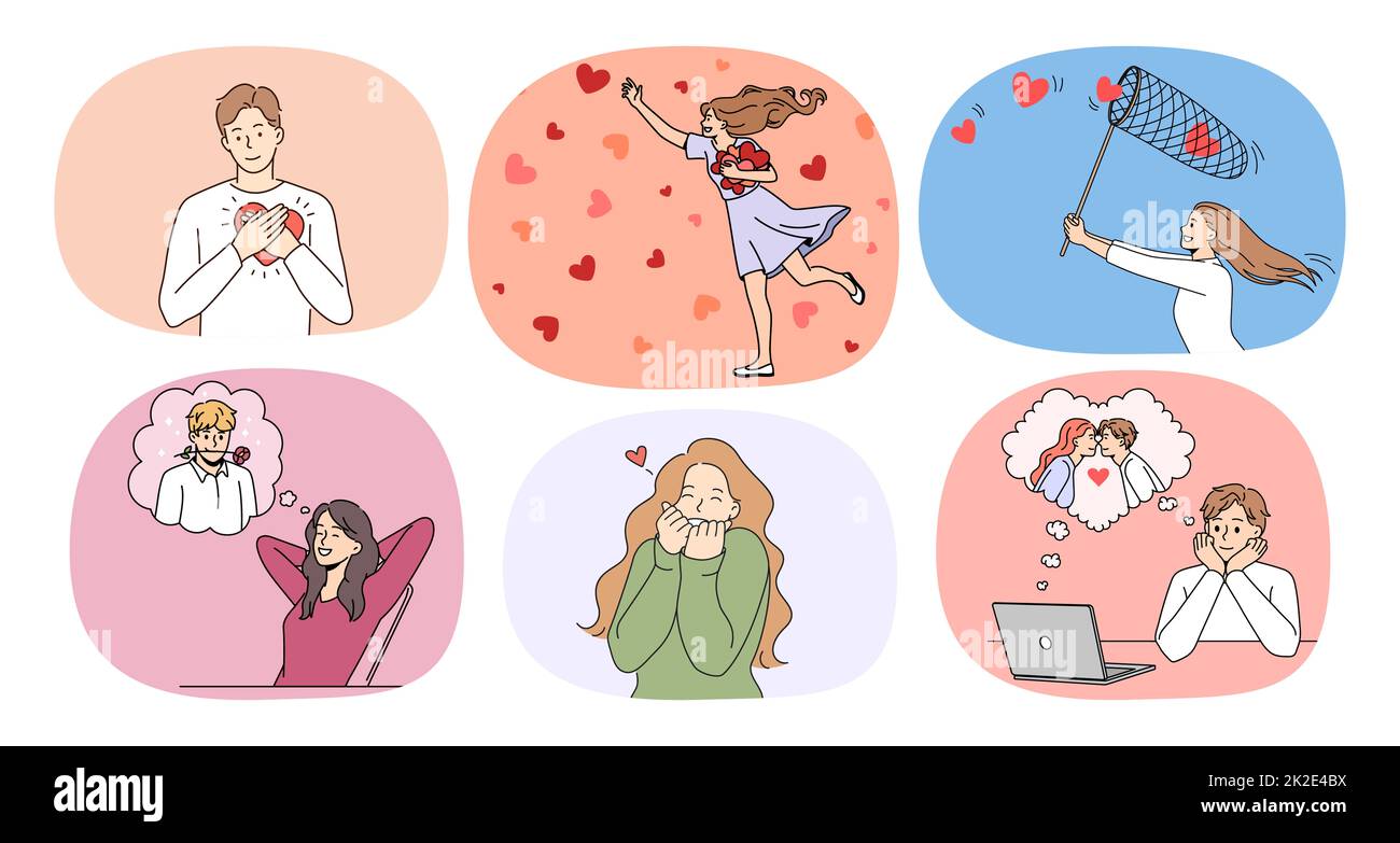 Set of happy people feeling in love Stock Photo - Alamy