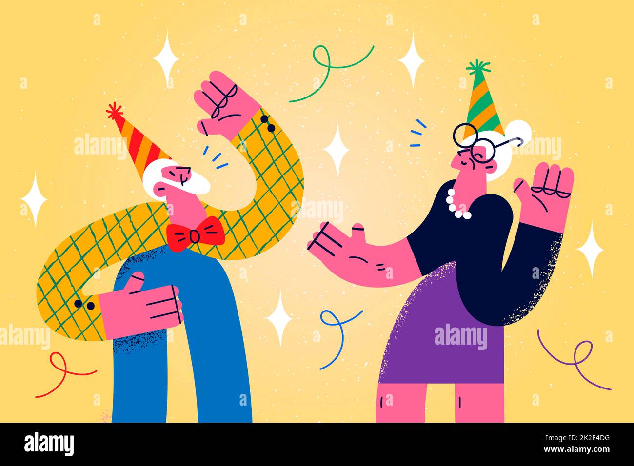 Happy old grandparents have fun celebrating together Stock Photo - Alamy