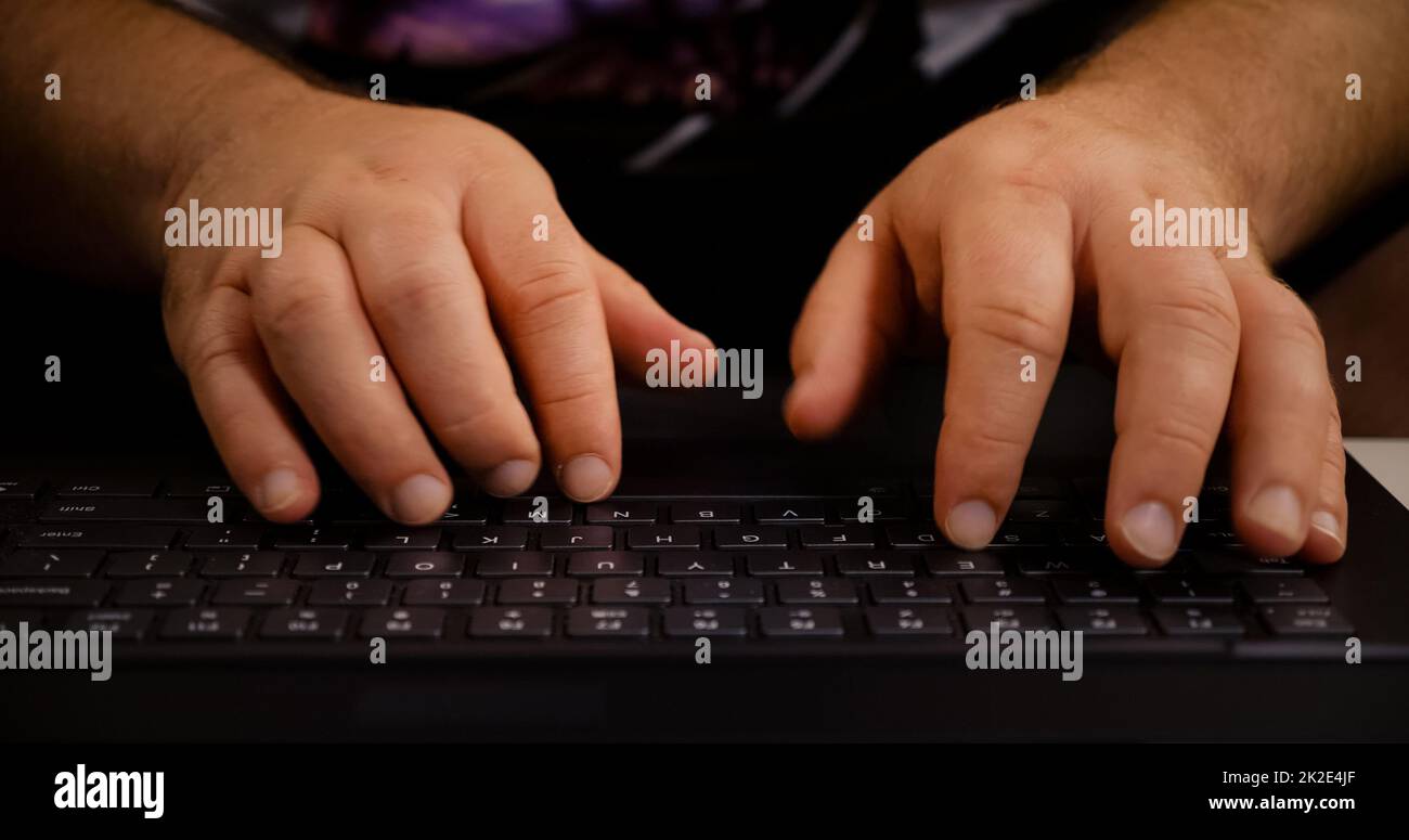 Man hands typing on laptop keyboard. Close up human hands on keyboard ... Man hands typing on laptop keyboard. Close up human hands on keyboard ...