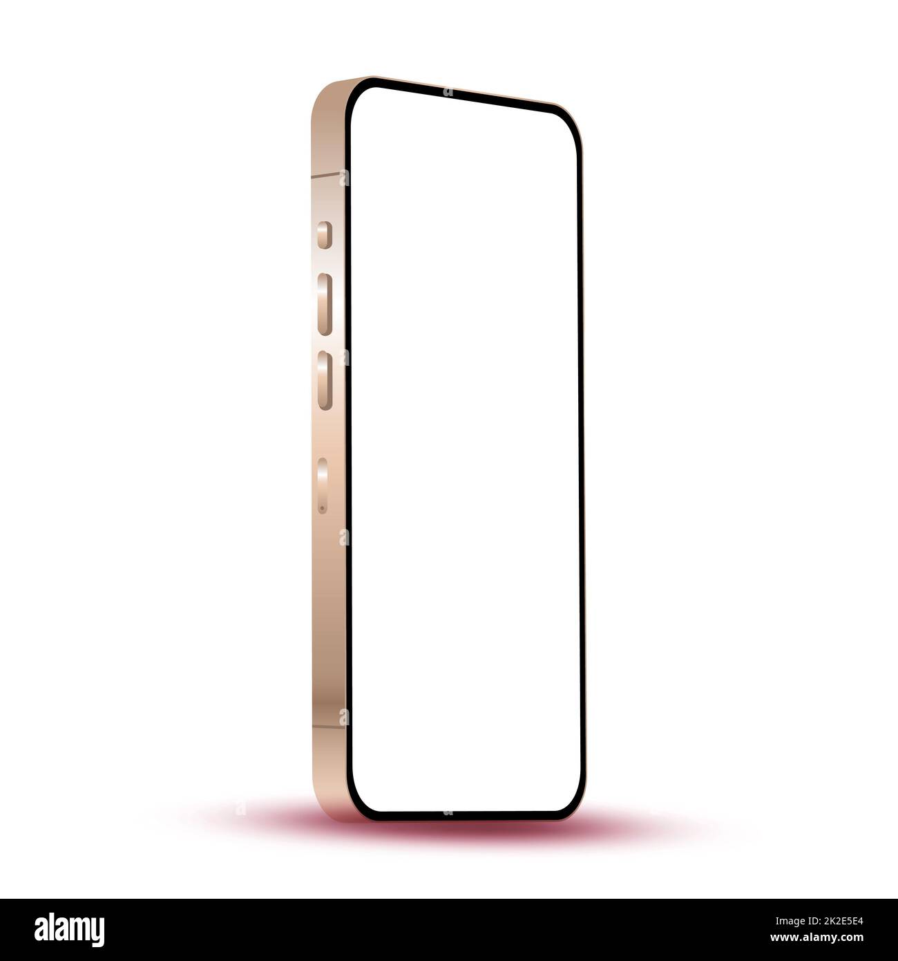 Modern golden phone smartphone on white background with blank screen ...