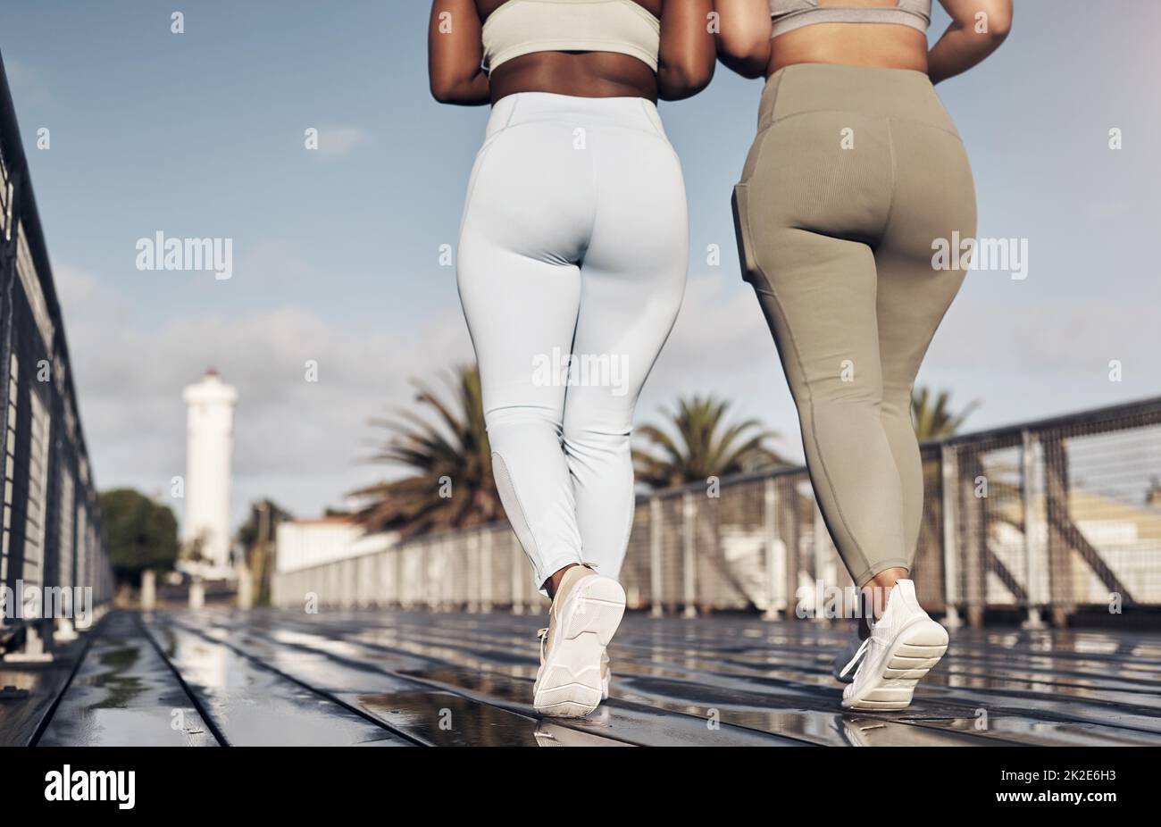 Get in shape and take your friend along. Shot of two young women out ...