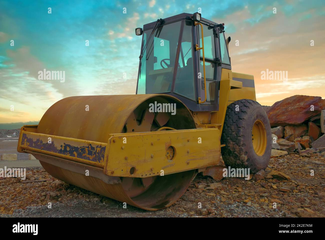 construction heavy equipment steamroller yellow machine asphalt ...