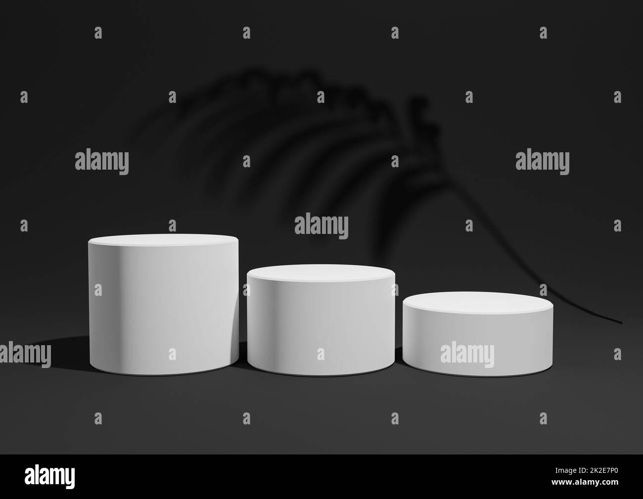 Black, dark gray, black and white ,3D render of a simple, minimal product display composition ...
