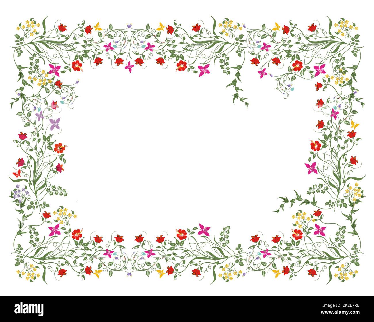 flowers and plants border, isolated illustration Stock Photo - Alamy