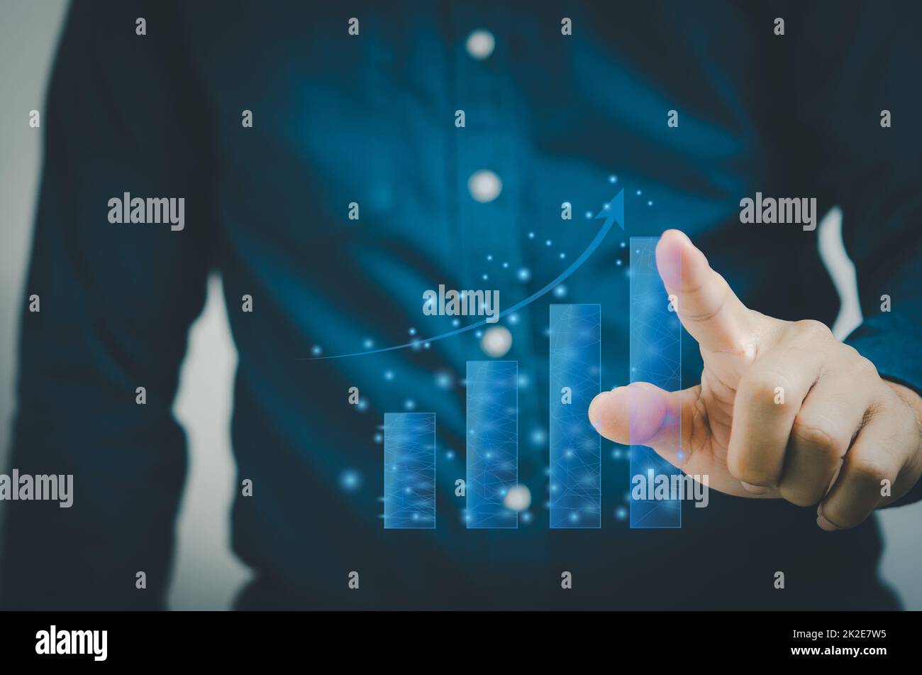 Men hands touch graphs and arrows hologram virtual screen.Business digital stock investment ...